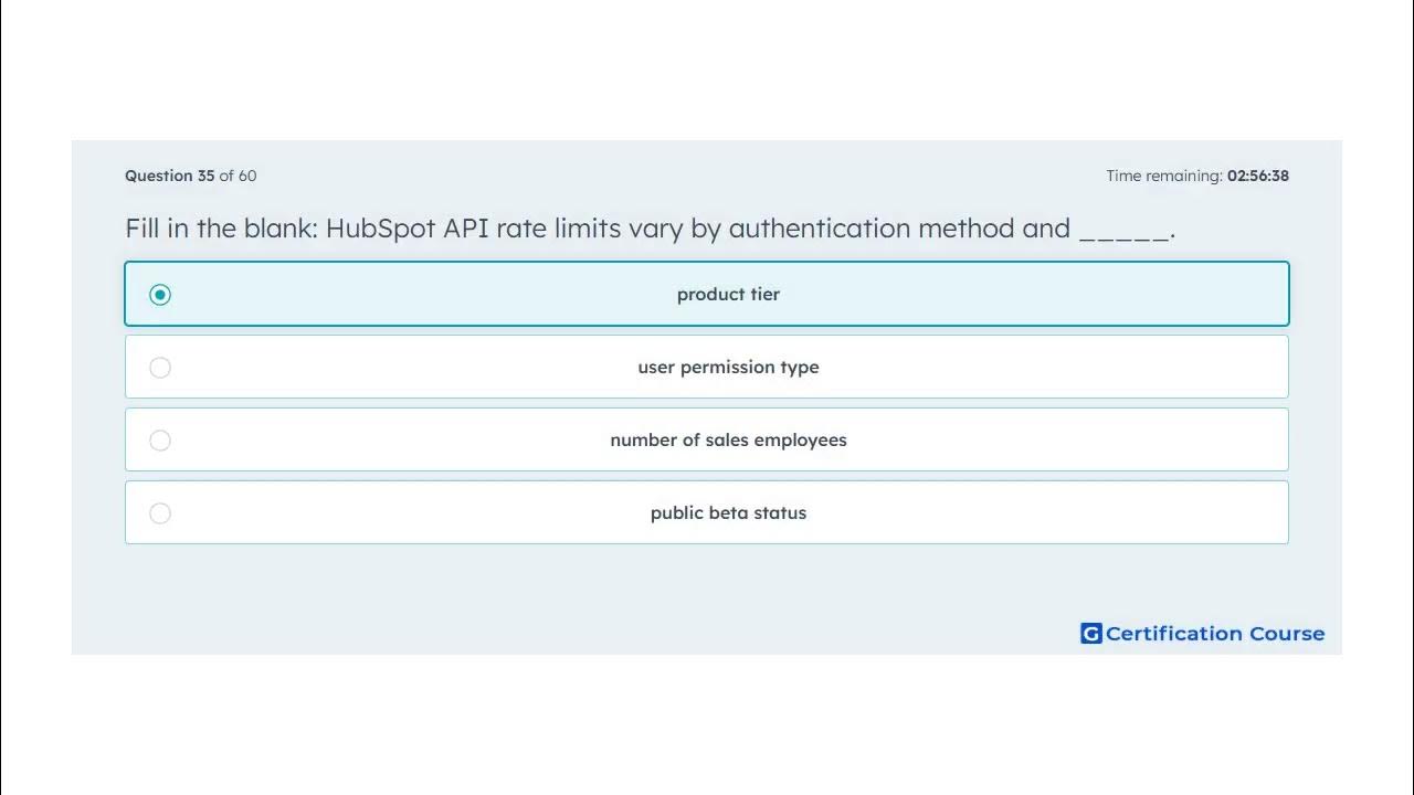 Fill in the blank: HubSpot API rate limits vary by authentication method and _____. - YouTube