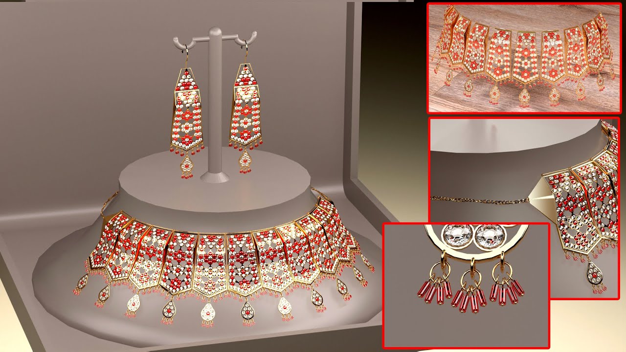 necklace and earring set | create in 3Ds Max - YouTube