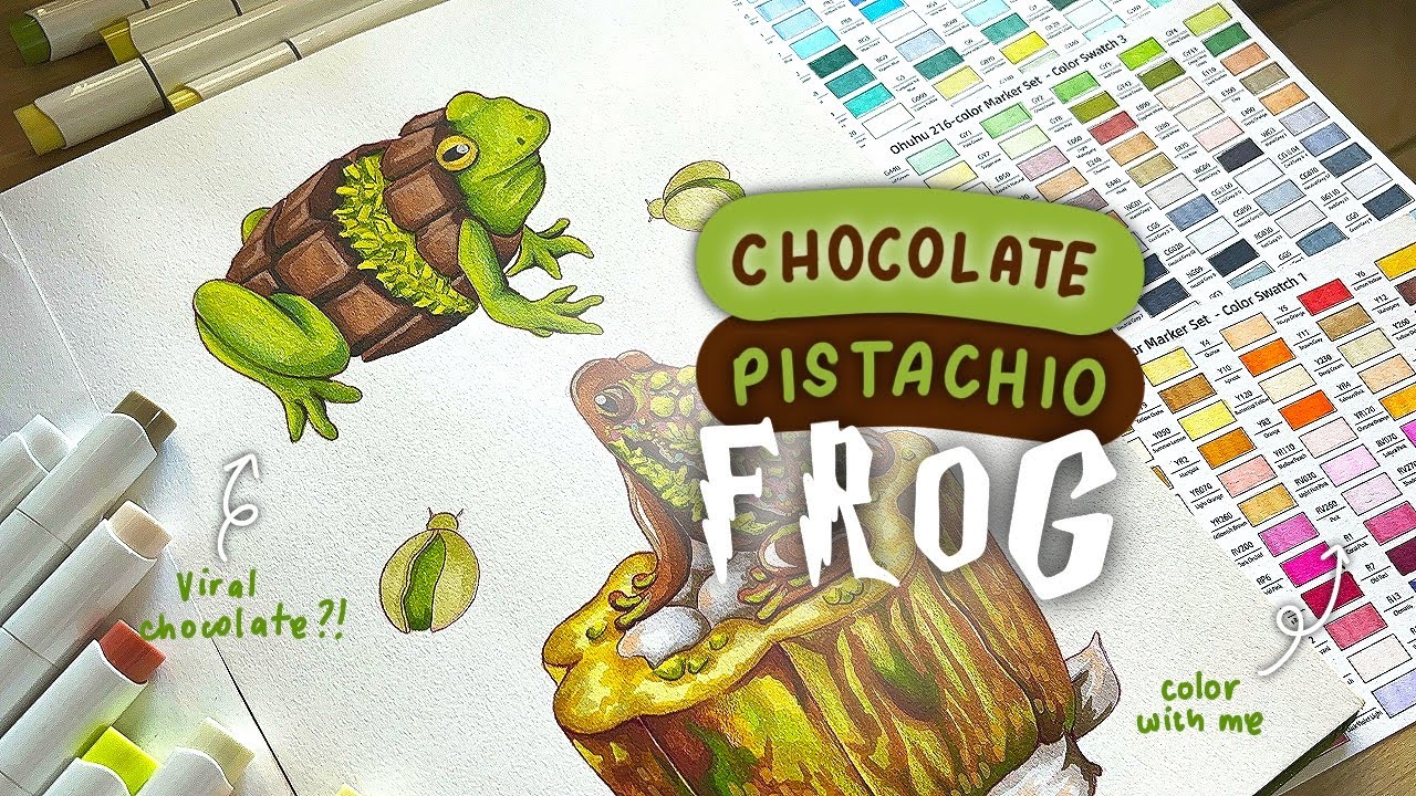 color with me, frog with a twist 🐸🍫+ viral chocolate pistachio | cozy ...