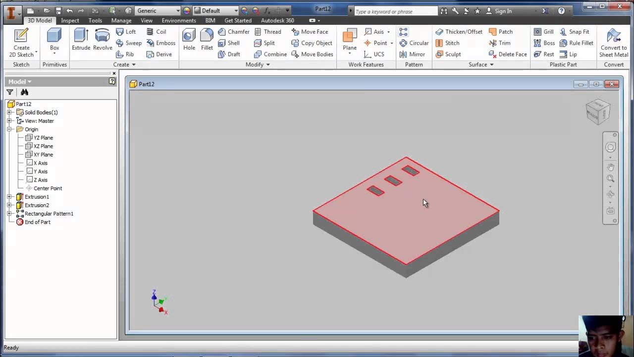 Rectangular and Circular Pattern pada Inventor - YouTube