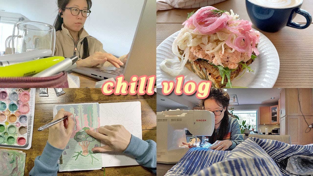 Chill Vlog 🍵 cafe, art, sewing clothes, relaxing music *no talking ...