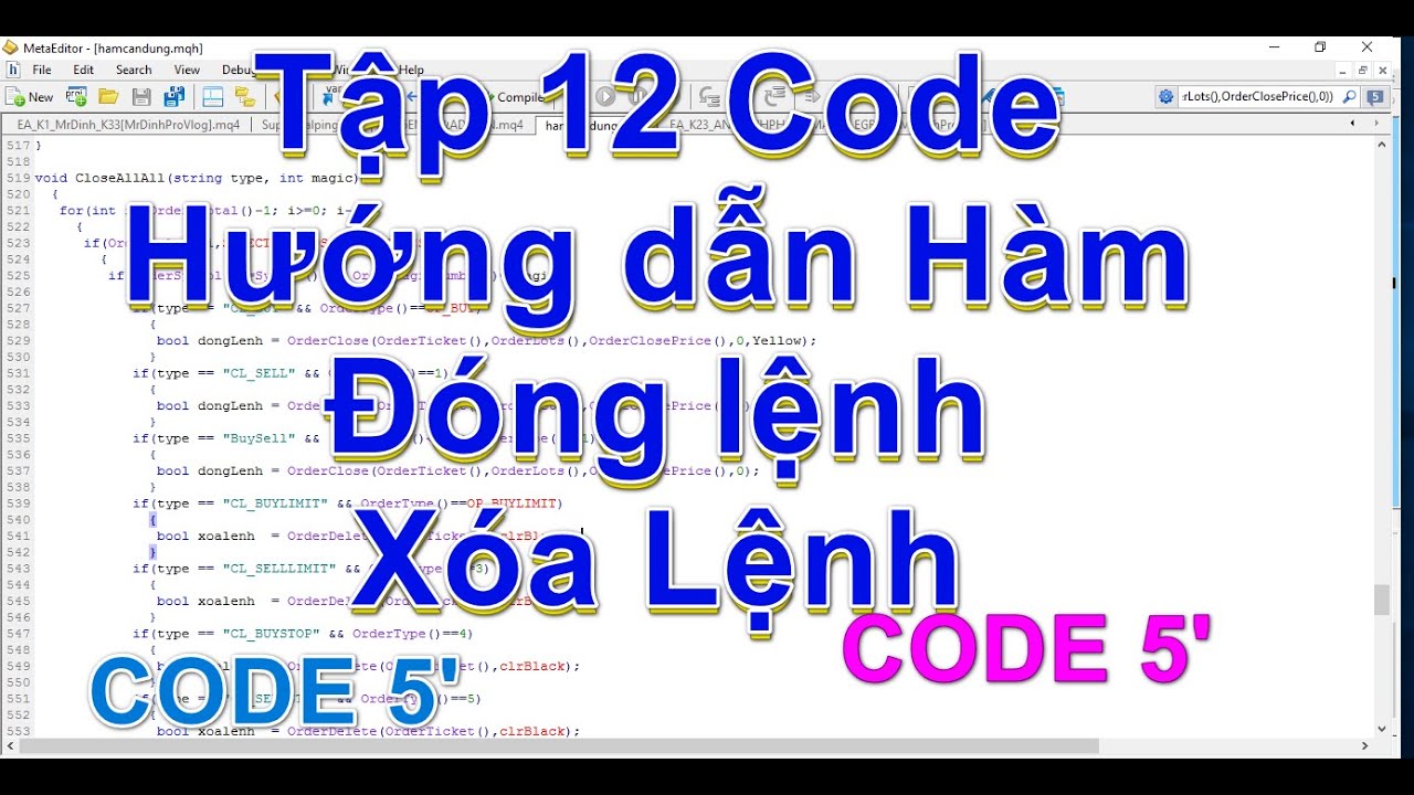 Tap 12 Code MQL4: Code hàm đóng lệnh và xóa lệnh trong lập trình robot ...