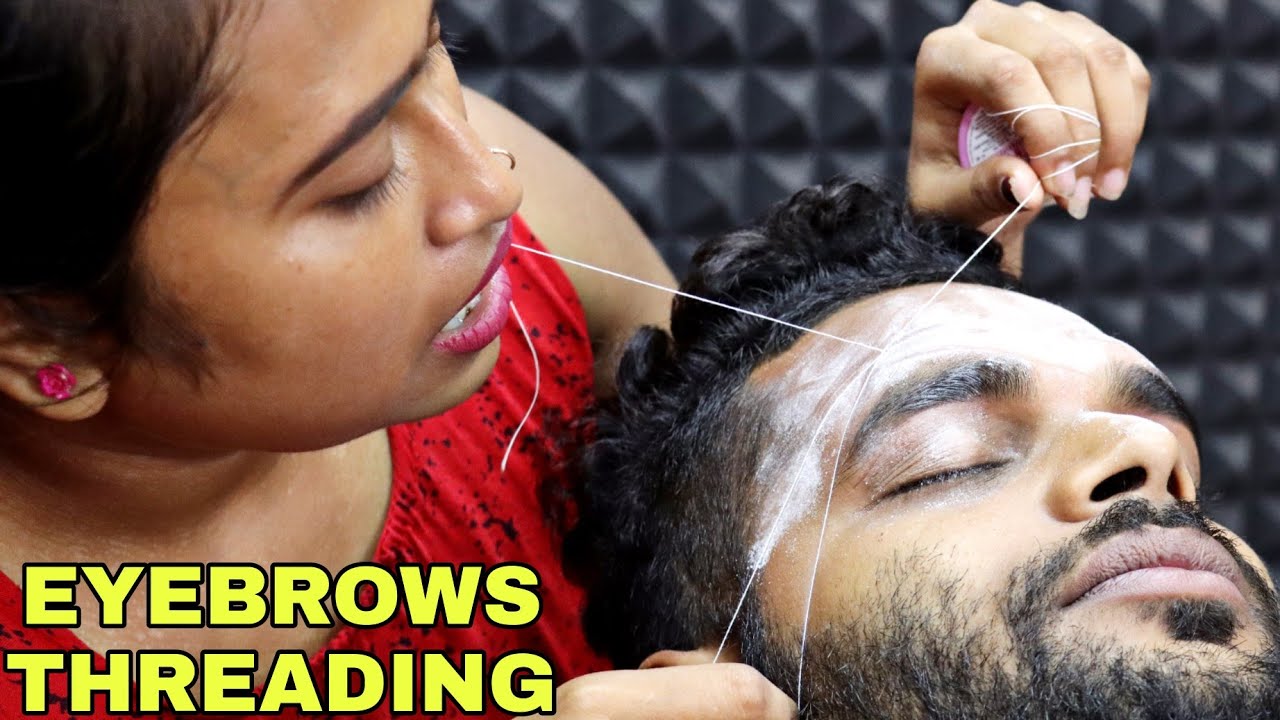 ASMR EYEBROWS THREADING BY BARBER GIRL PAKHI | INDIAN FEMALE BARBER - YouTube