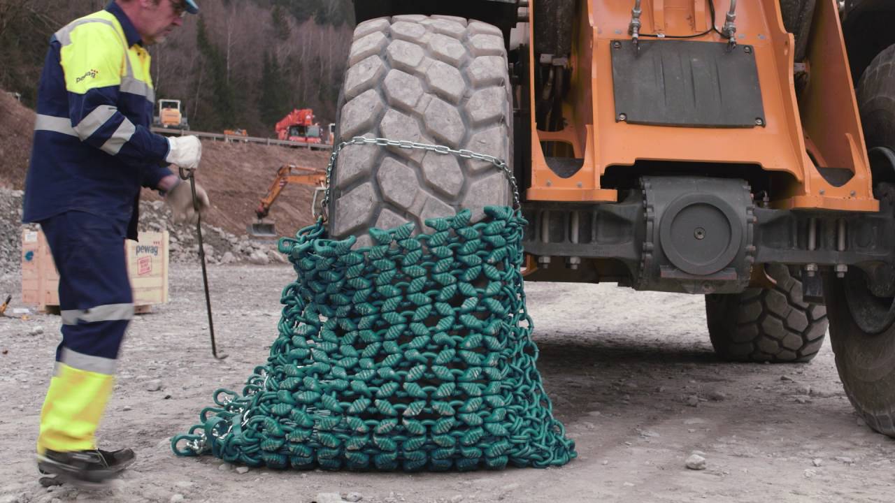 pewag tire protection chains mounting - YouTube