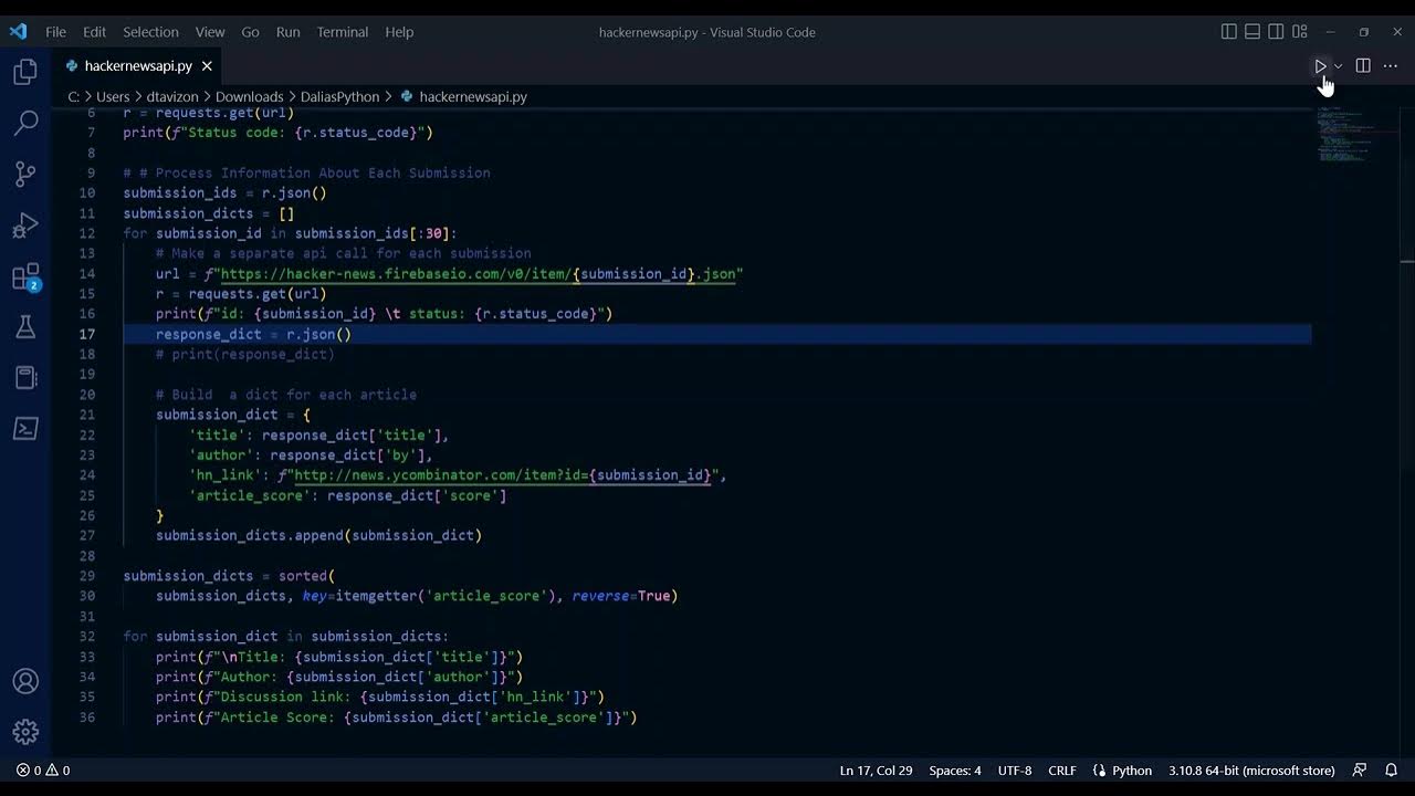 Python API Project: Hacker News API Retrieval of Top 30 Stories - YouTube