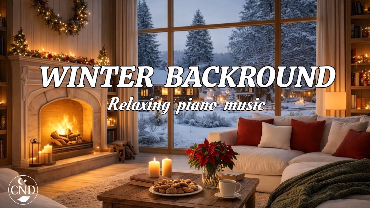 Winter Backround Piano Music with Warm Crackling Fireplace to Relax 🔥 ...