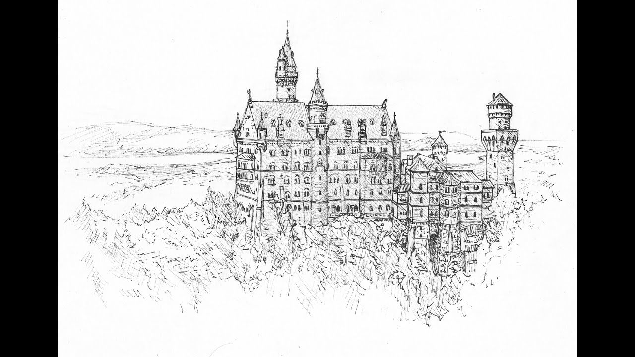 Ink Drawing of Neuschwanstein Castle (Narrated) - YouTube