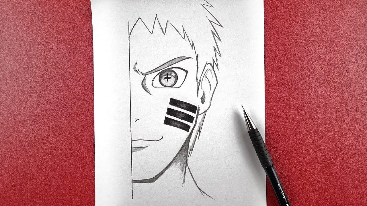 how to draw Naruto half face || step by step drawing - YouTube