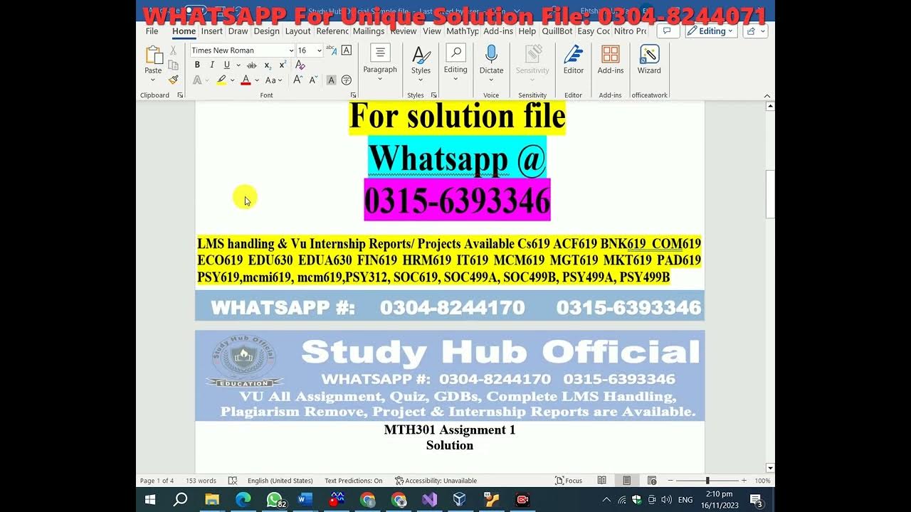 MTH301 Assignment 1 Solution FAll 2023 By Mubashar - YouTube