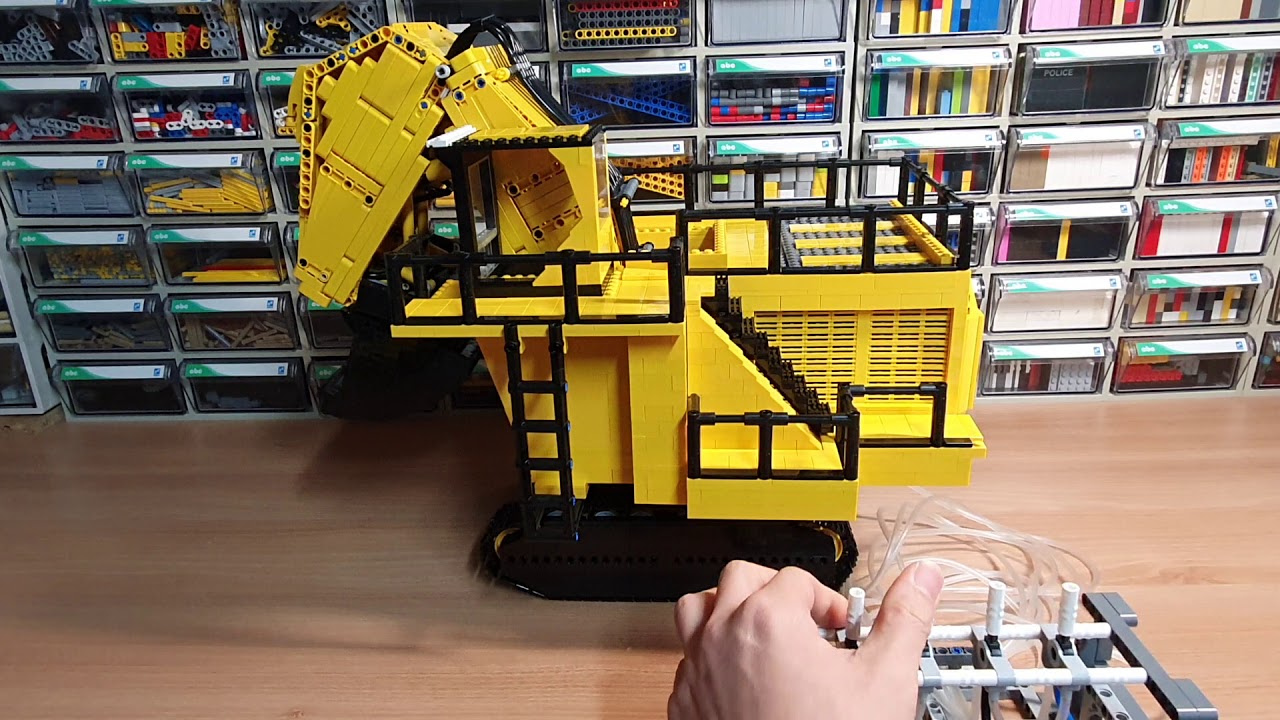 Bucket excavator MOC trial using Lego pneumatic parts - YouTube
