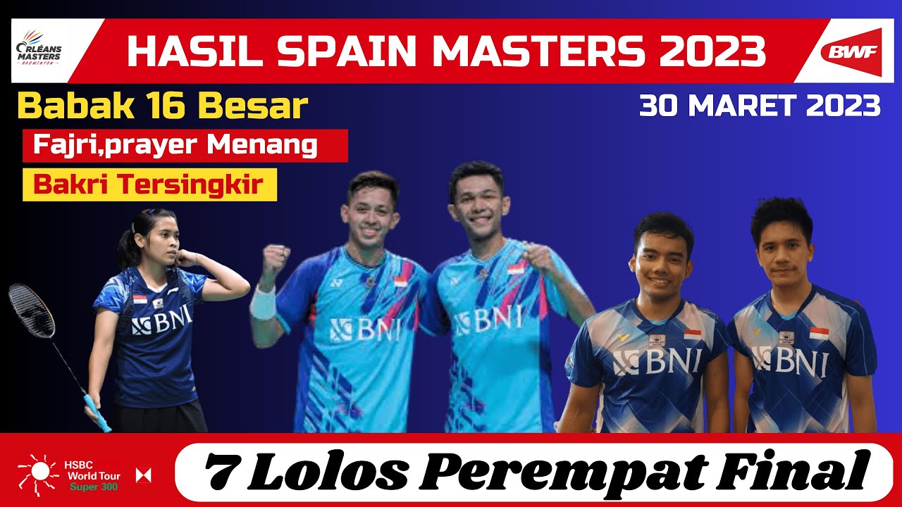 Hasil Lengkap Spain Master 2023 Hari Ini Babak 16 Besar, Fajri,Prayer ...
