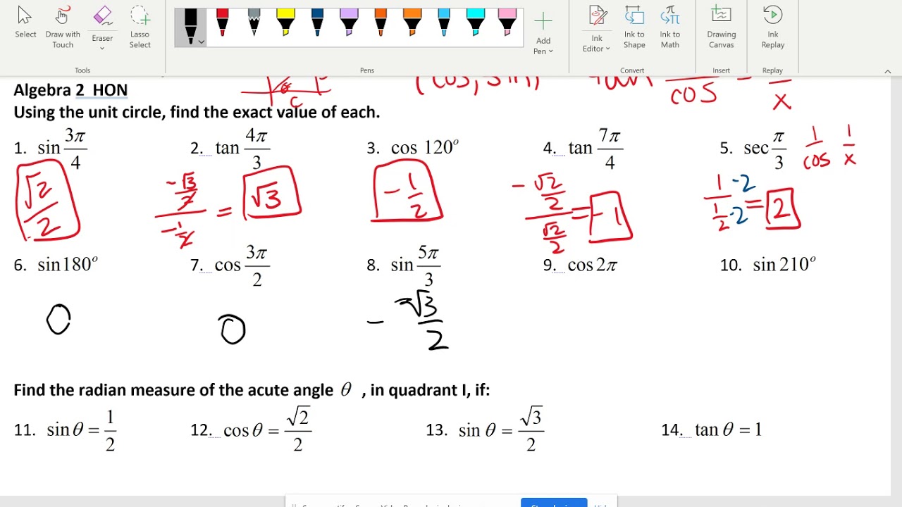 Unit Circle Day 2 Part 1 (with audio) - YouTube