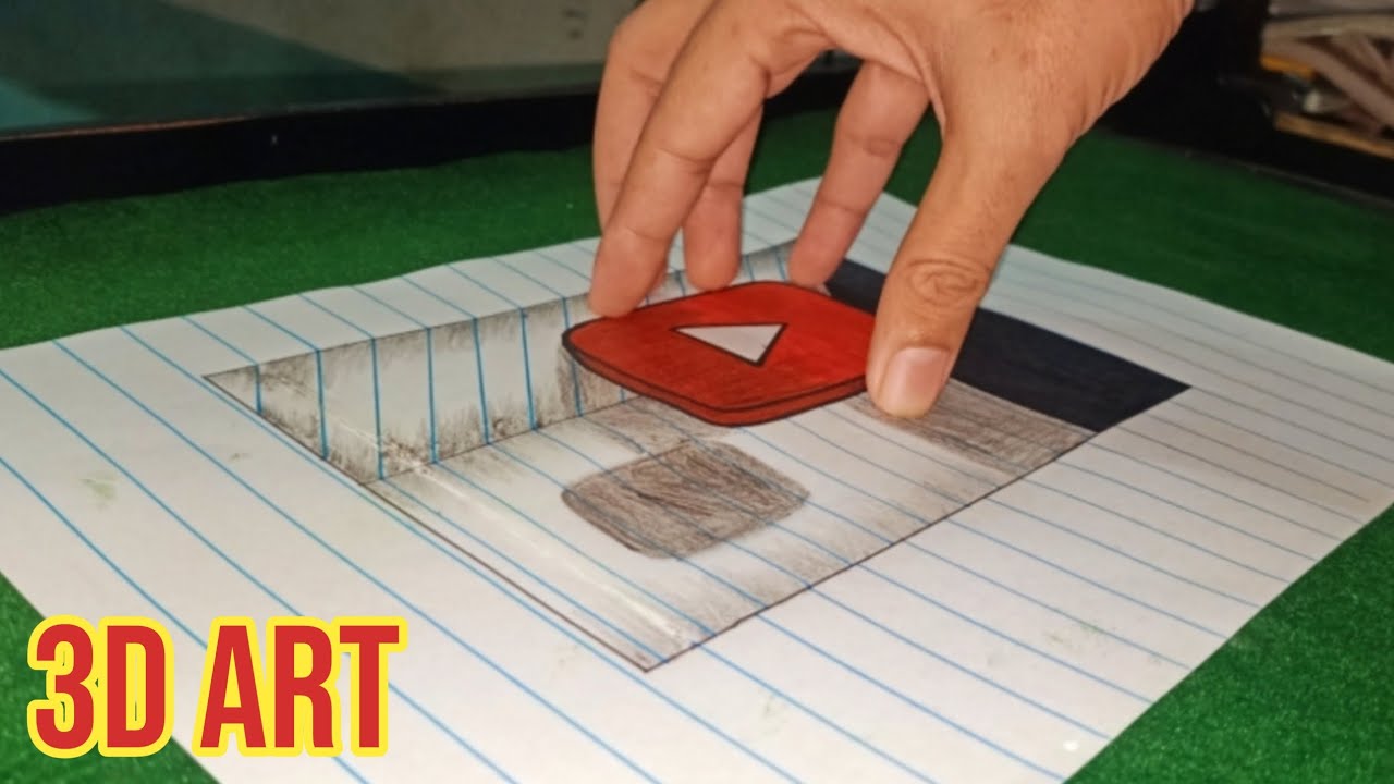 Amazing 3d YouTube Logo drawing on paper easy | 3d drawing for ...