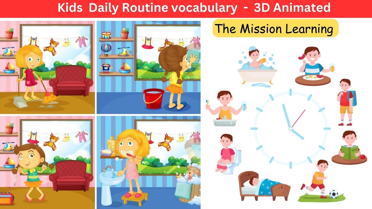 3D animation Kids vocabulary words | Daily Routine | Learn English for ...