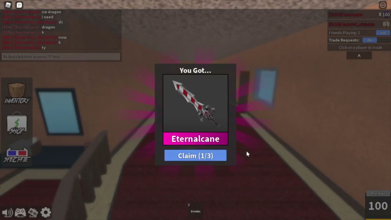 Trading 100 robux for Eternal cane, Ice dragon and Tides (Murder ...
