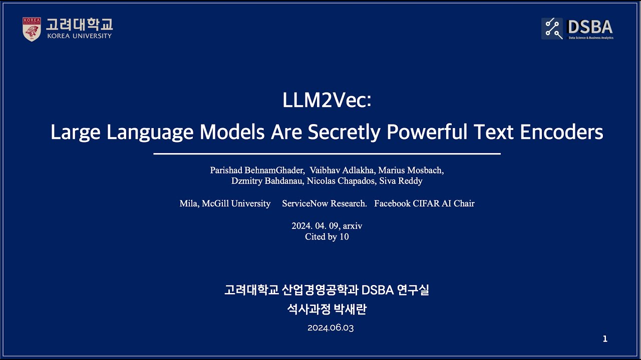 [Paper Review] LLM2Vec: Large Language Models Are Secretly PowerfulText Encoders - YouTube