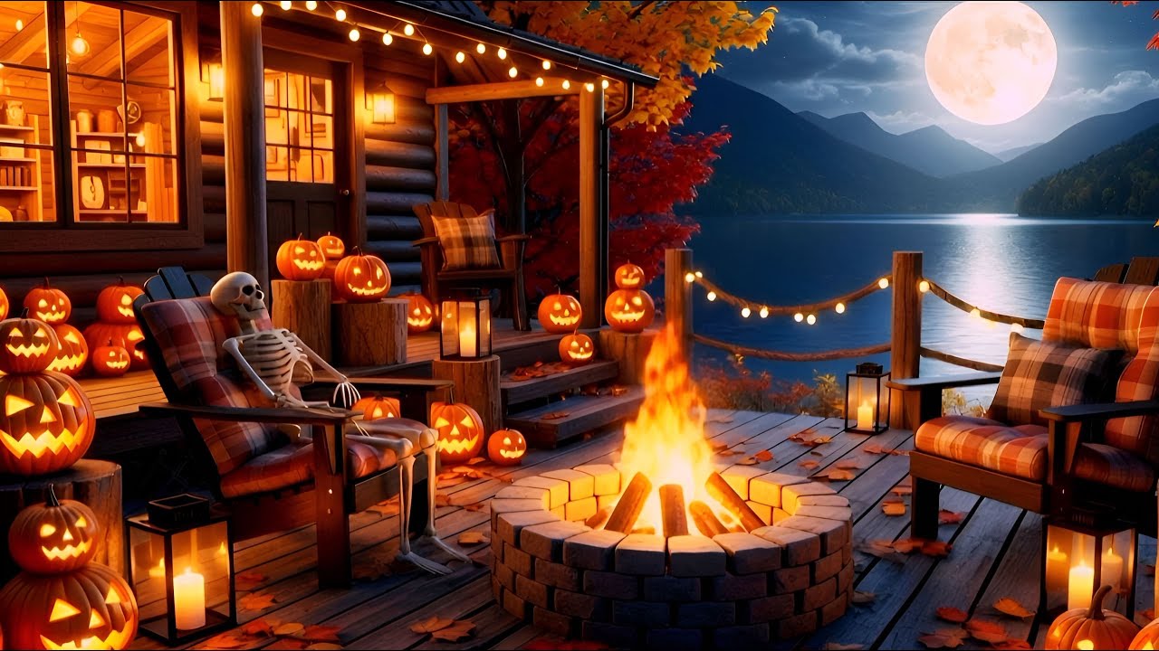 Spooky Halloween Jazz Night 🎃 Cozy Fireplace| Relaxing Halloween Music ...