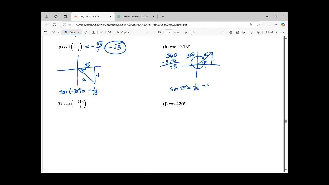 Trig Functions of Negative and Bigger than 360 Angles in Quadrants 2 4 ...