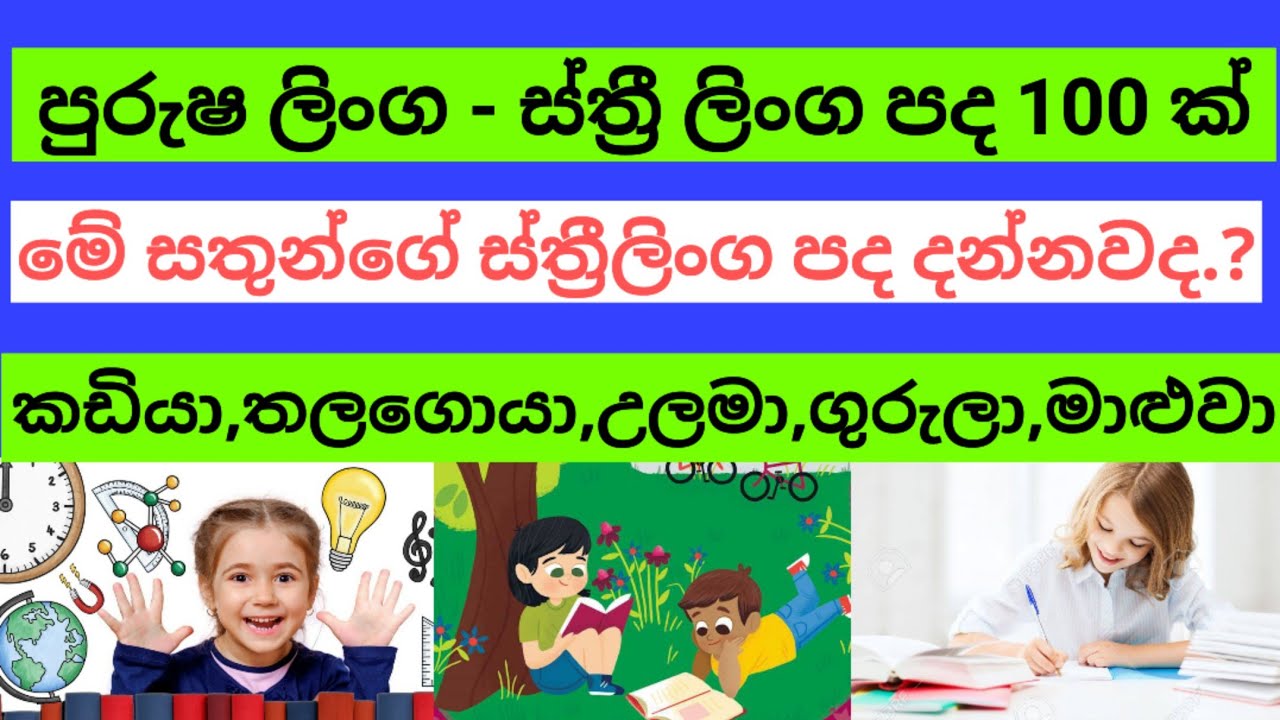 පුරුෂ ලිංග - ස්ත්‍රී ලිංග පද - Purusha Linga - Sthri Linga pada 100 ක් ...