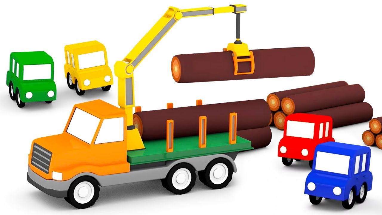 4 voitures colorées construisent un camion-grumier. Dessin animé en ...