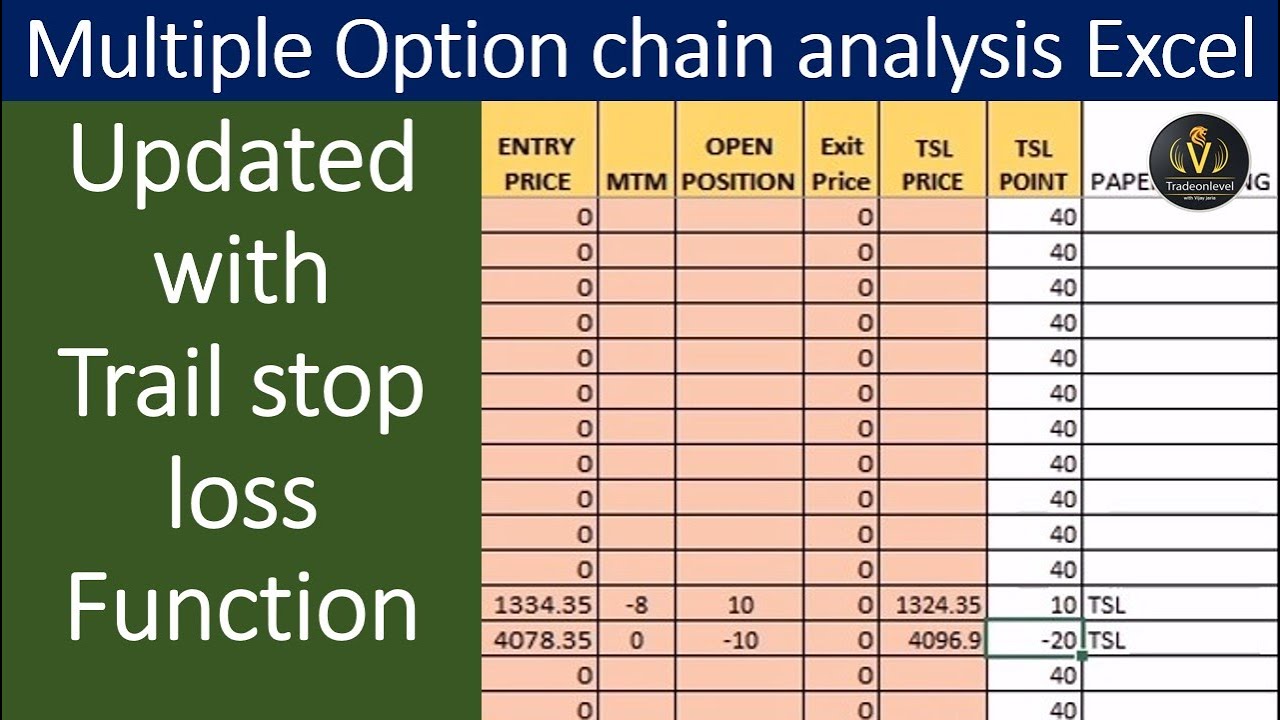 Multiple Option chain analysis Excel updated Trail stop loss function | live data with live ...
