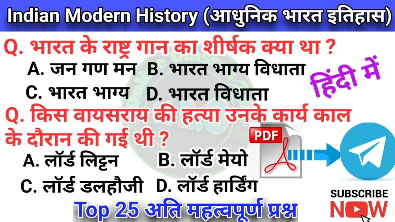 Top 25 Indian Modern History Questions and Answers in Hindi | Indian ...