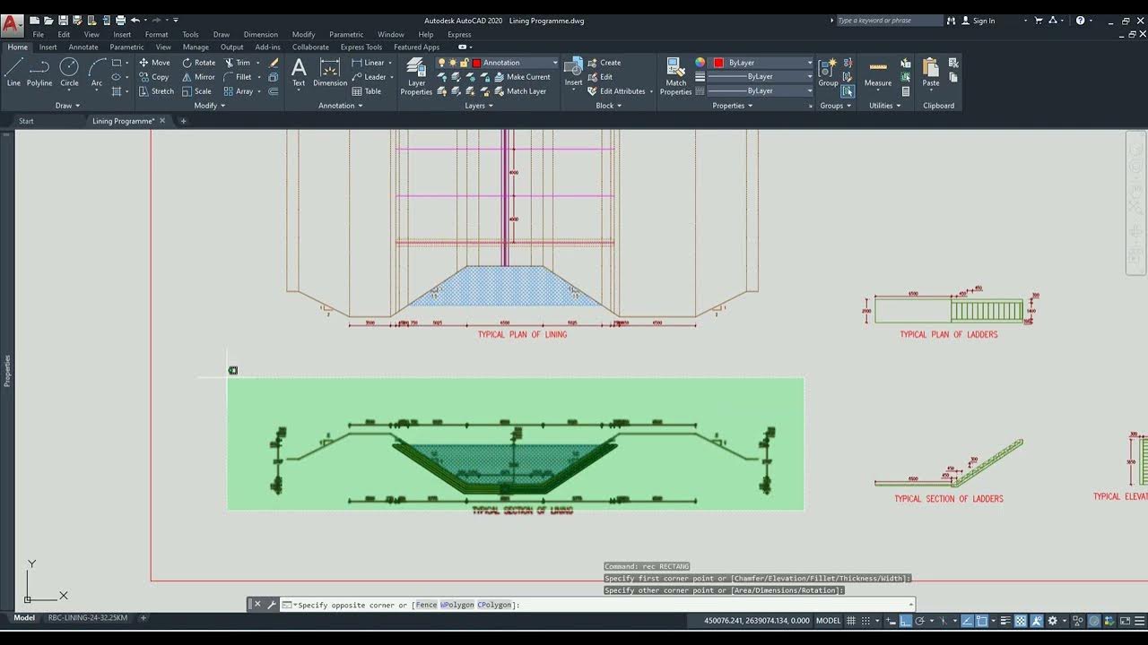 Canal Lining Excel to AutoCAD Drawing Generate Programme - YouTube