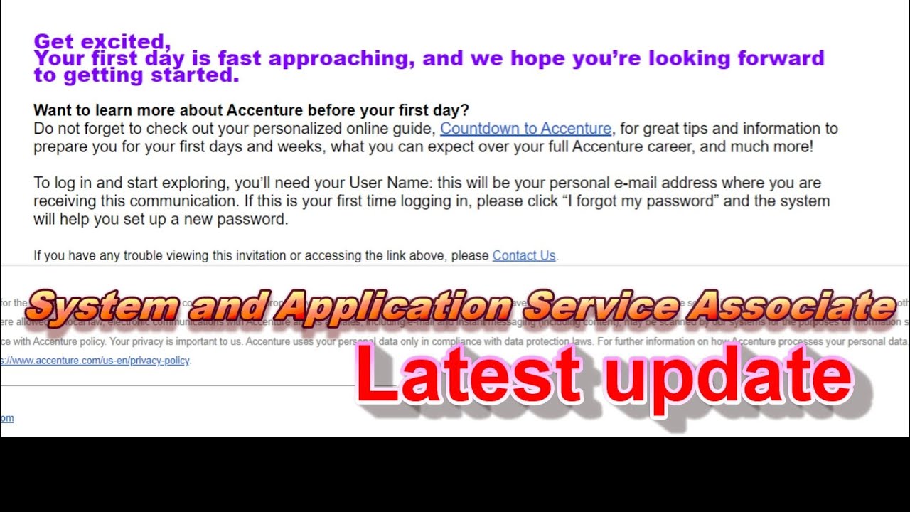Accenture - System and Application Services Associate Onboarding Update ...