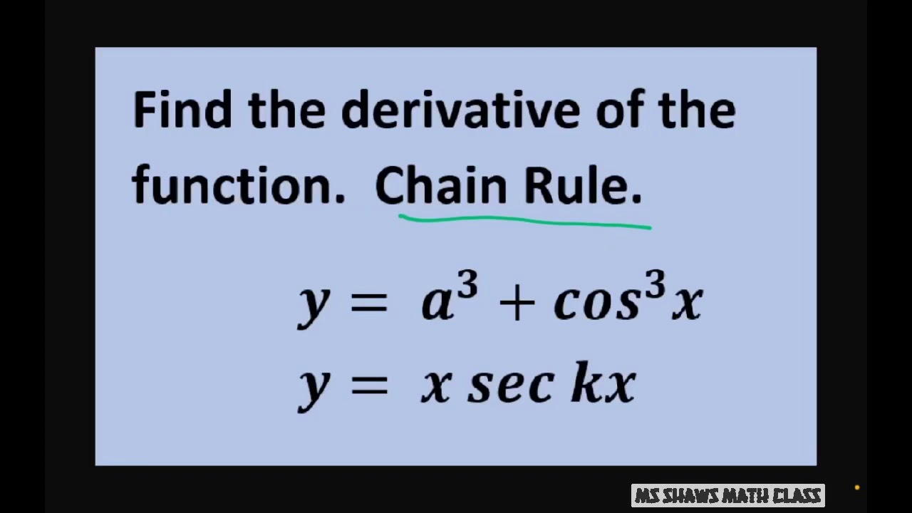 Differentiate y= a^3 + cos^3 x, y= x sec kx. Chain Rule. Inner and ...