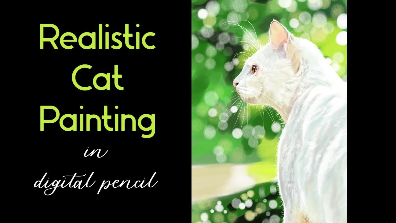 Realistic White Cat Digital Pencil / Digital painting / Speed painting ...