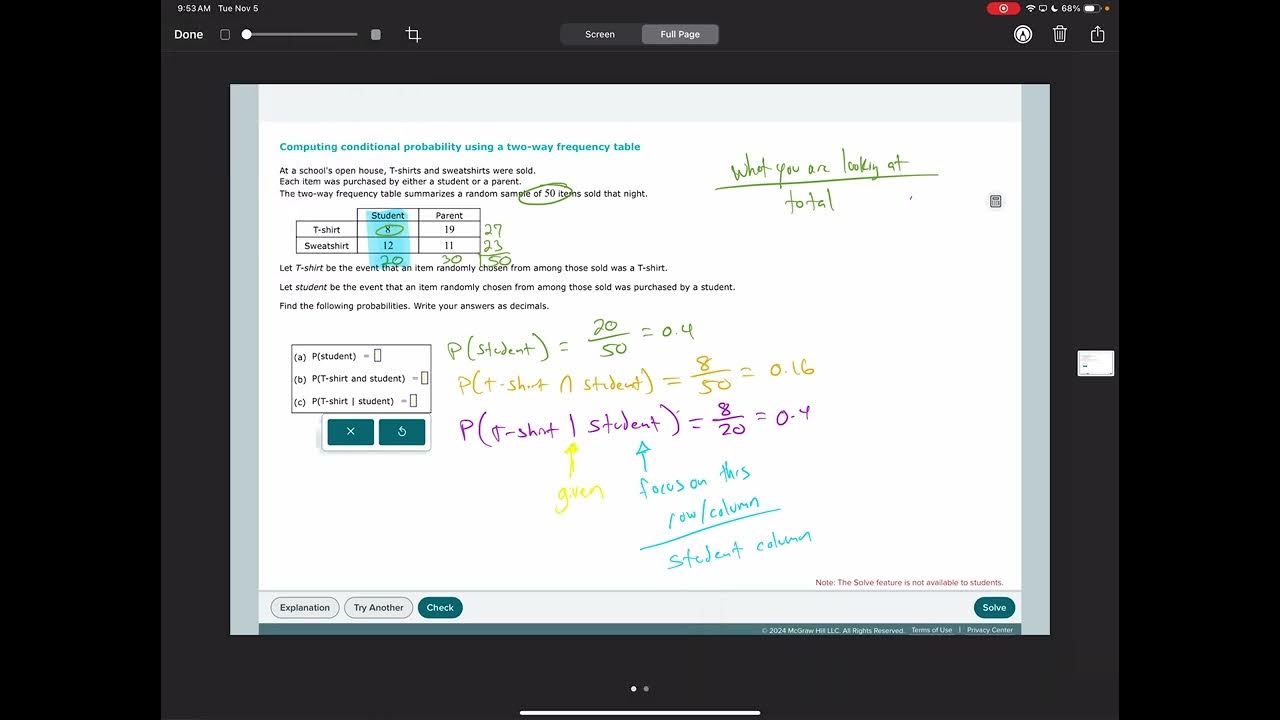 Computing conditional probability using a two-way frequency table - YouTube