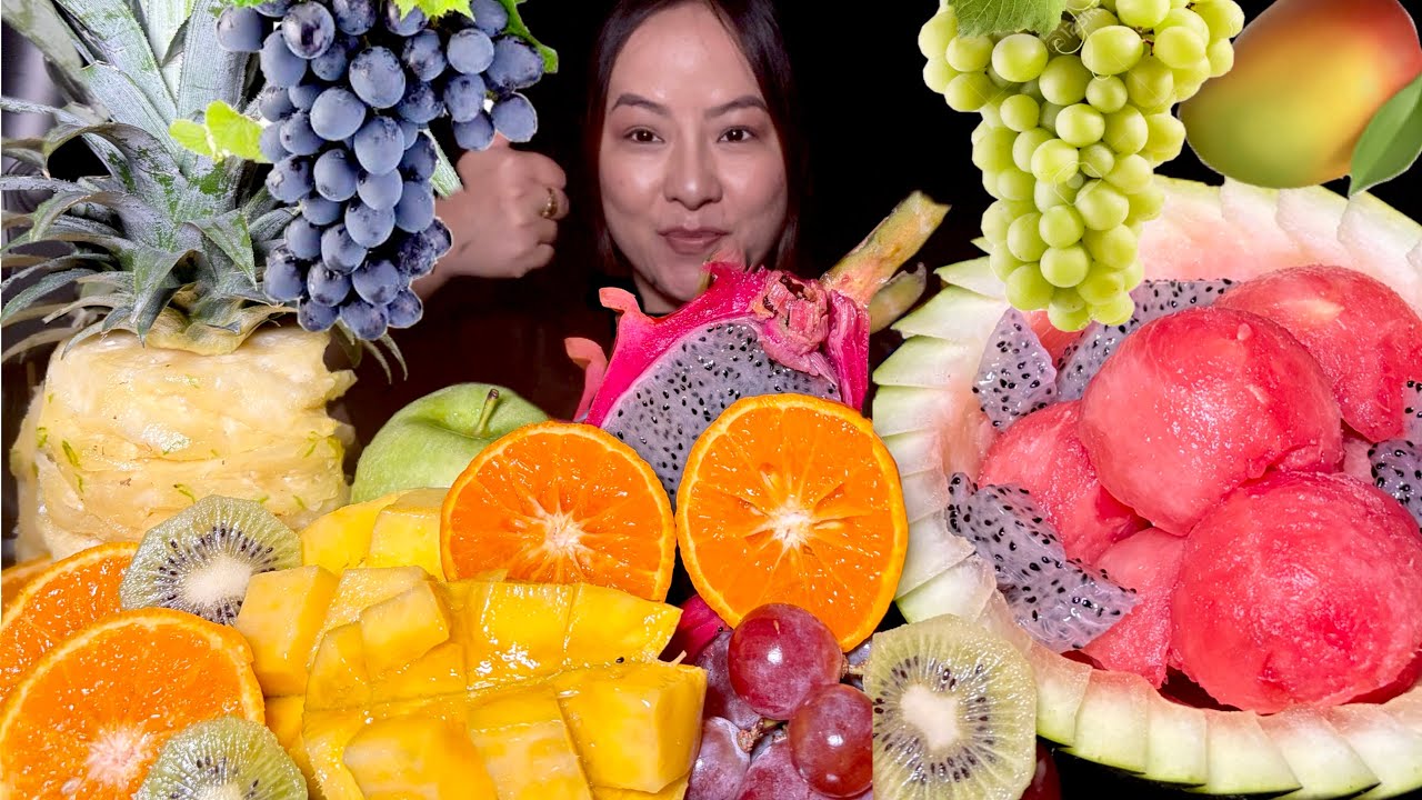 FRUITS MUKBANG! WATERMELON, PINEAPPLE, MANGO, DRAGONFRUIT, GRAPES, KIWI ...