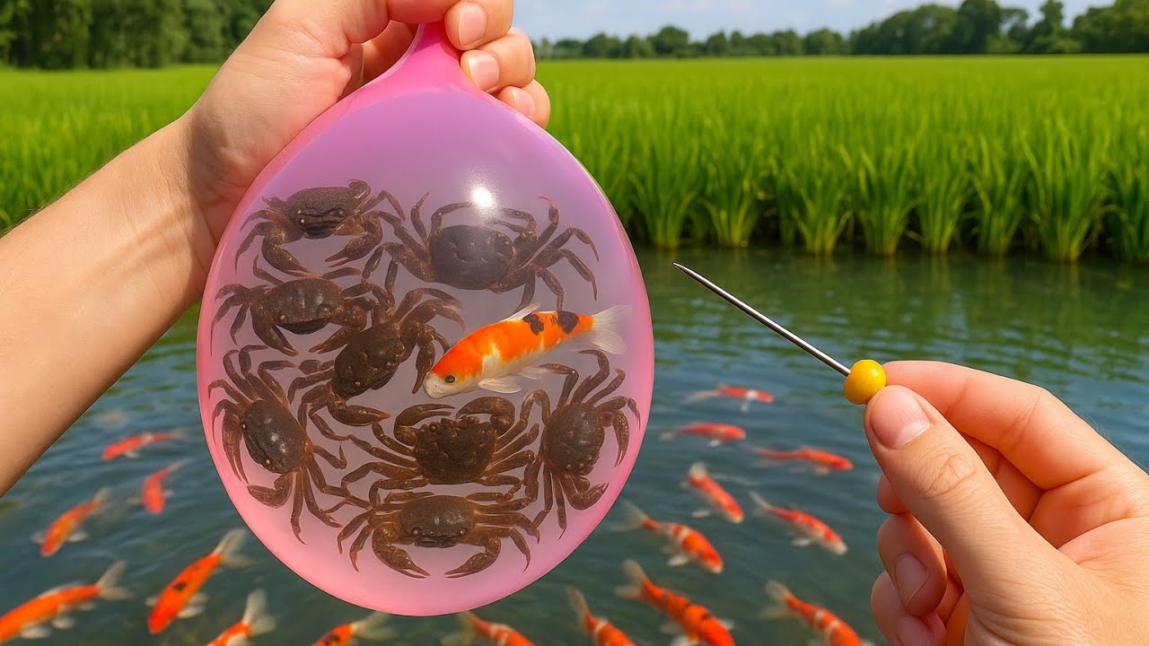 Crabs, fish, turtles, koi fish, and eels burst out as the balloon ...