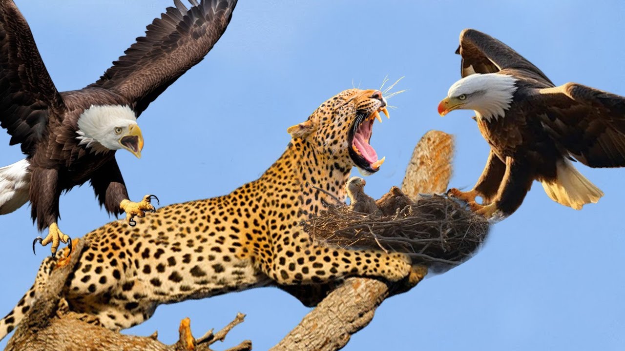 Leopard Risks Its Life To Raid Eagle's Nest High In A Tree And The ...