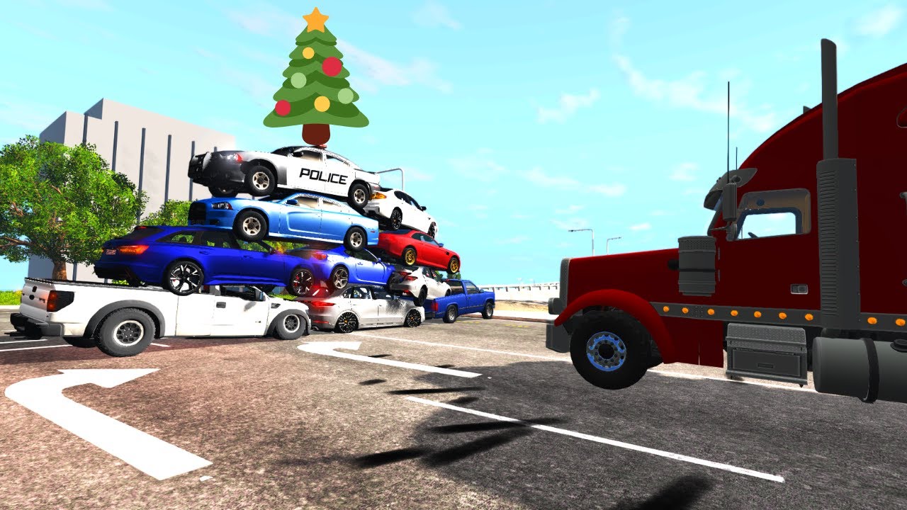 Cars vs Christmas tree BeamNG Drive - YouTube
