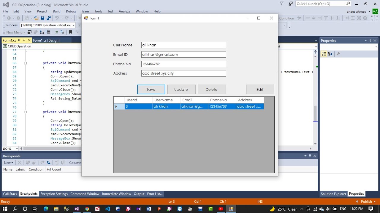 CRUD operation using c#|| with sql server database |insert|update ...