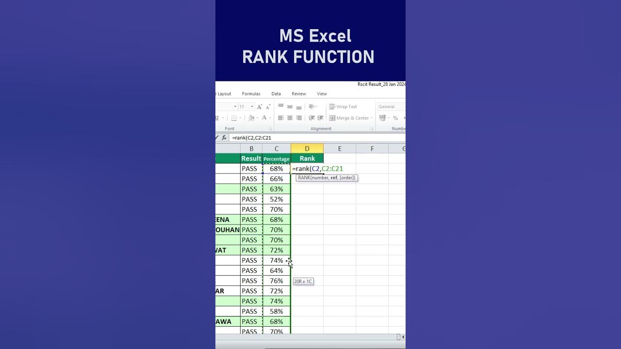 MS Excel Rank Function #excel - YouTube