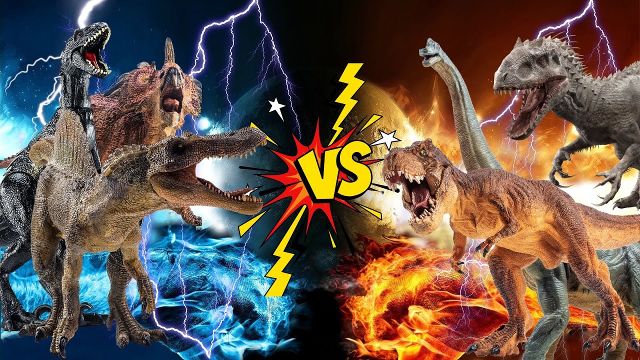 Dinosaurs Battle Indominus Rex VS T Rex VS Spinosaurus VS Indoraptor ...