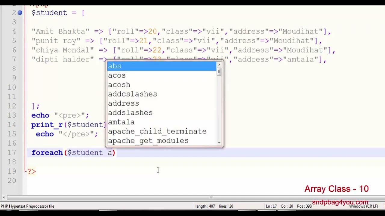 10 2D ASSOCITIVE ARRAY WITH FOREACH LOOP IN PHP - YouTube
