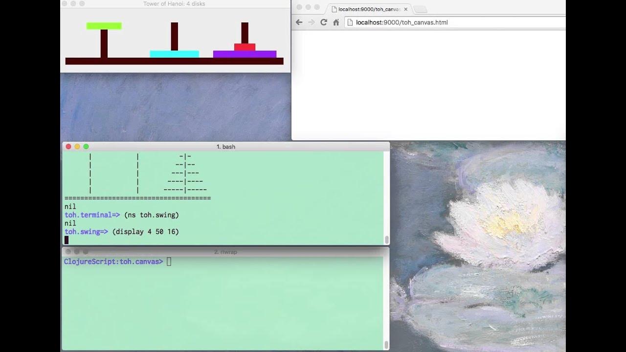 Clojure Animation Tower of Hanoi in 3 ways - YouTube