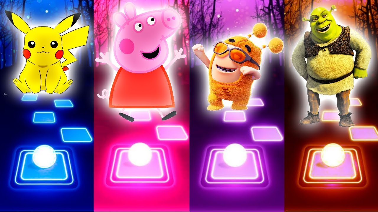 Pikachu VS Peppa Pig VS Oddbods VS Shrek | Tiles Hop EDM Rush - YouTube