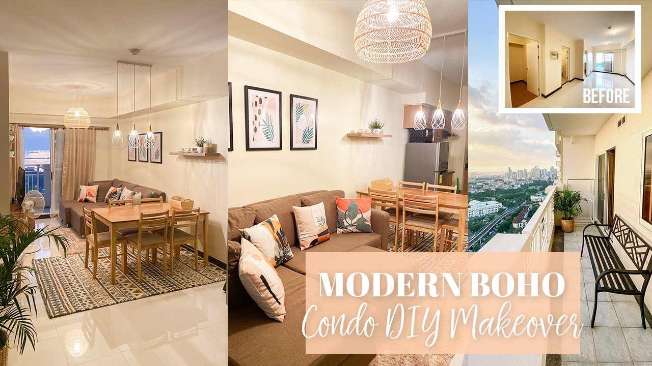 Condo DIY Makeover | 55 sqm Two Bedroom | Modern Boho Condo Design ...