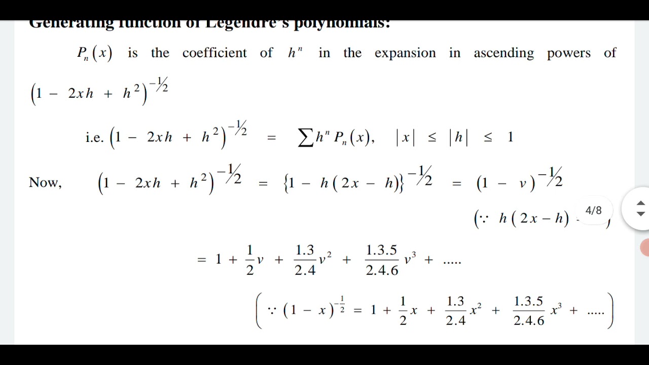 Definition of Legendre’s functions and derivation of Generating ...