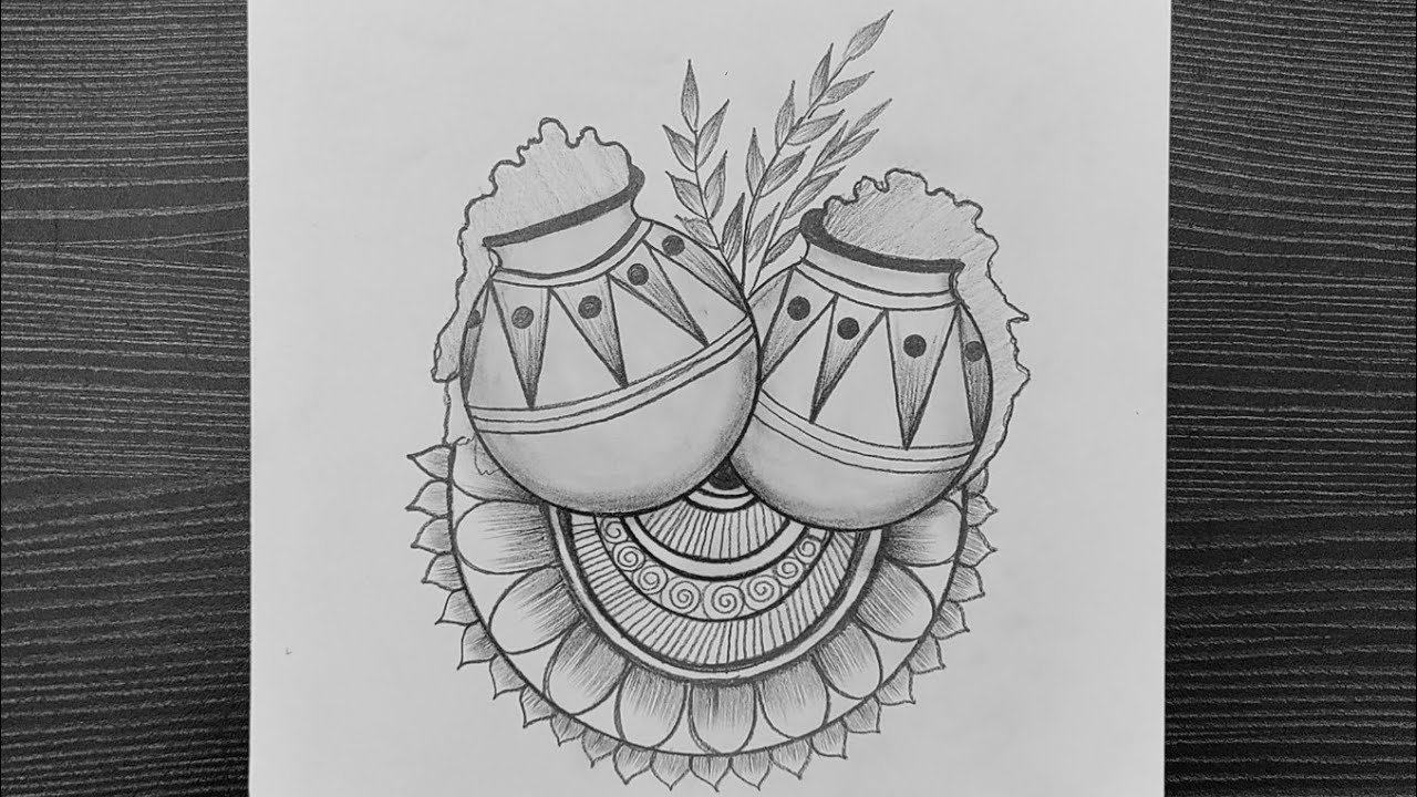 Easy Matki Drawing For Pongal Festival // Matki Pencil Drawing ...