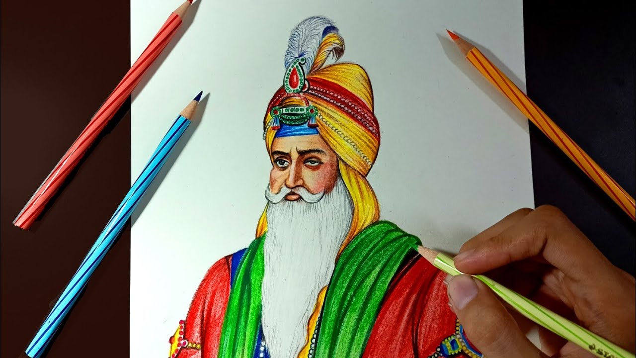 Drawing of Maharaja Ranjit Singh | Sher-e-Punjab | Imaginary Colour ...