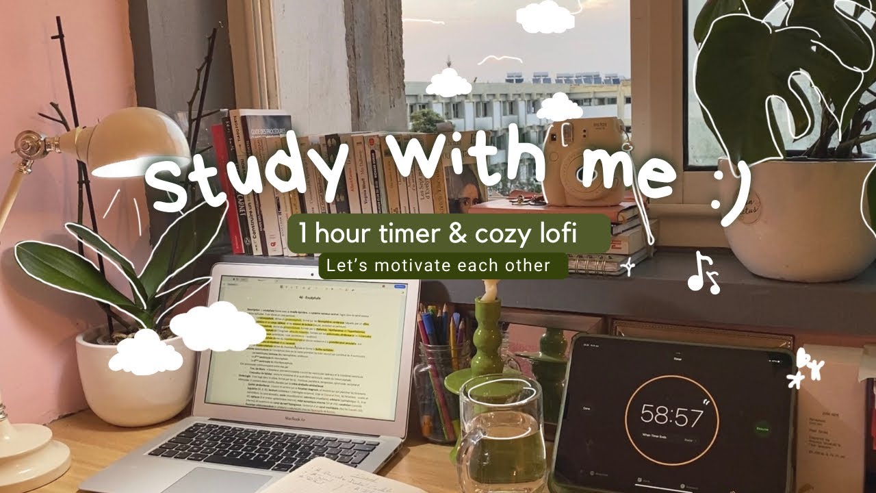 Study with me l one hour Pomodoro timer 🎧cozy lofi motivational texts 💌 ...