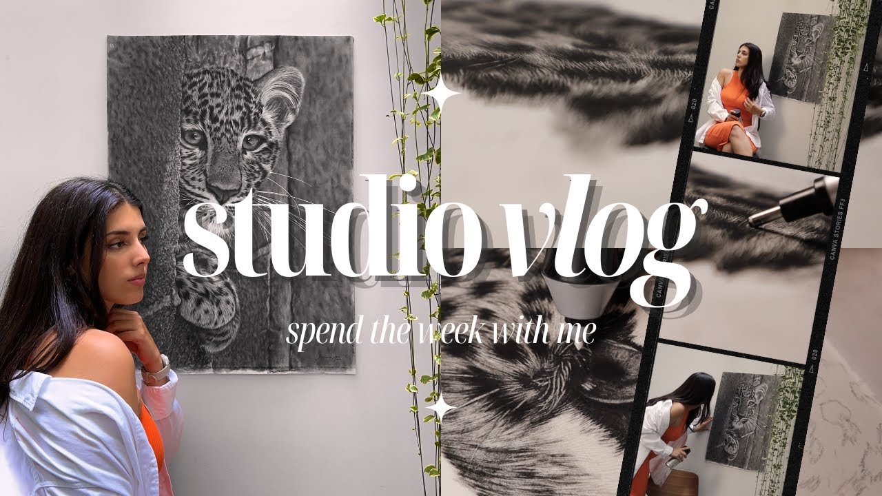 Art Studio Vlog Starting a new hyperrealistic charcoal pencil drawing ...