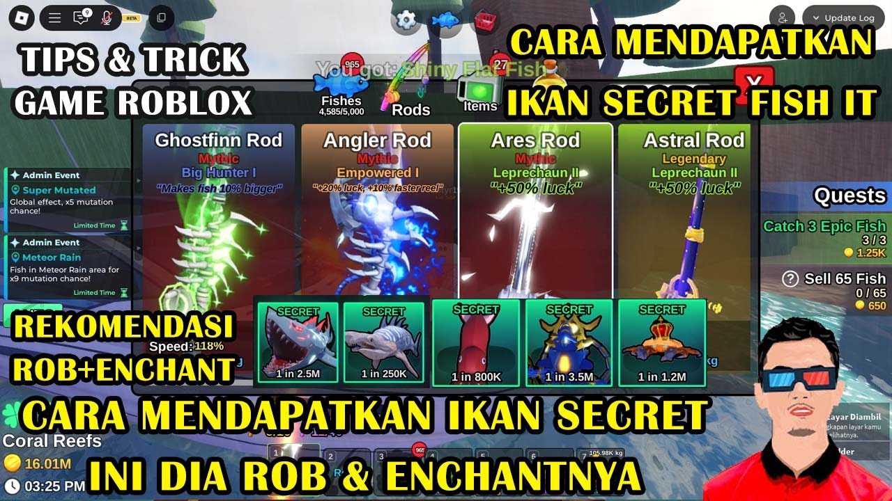 Tips & Trick mendapatkan ikan secret di Fish it, rekomendasi rod ...