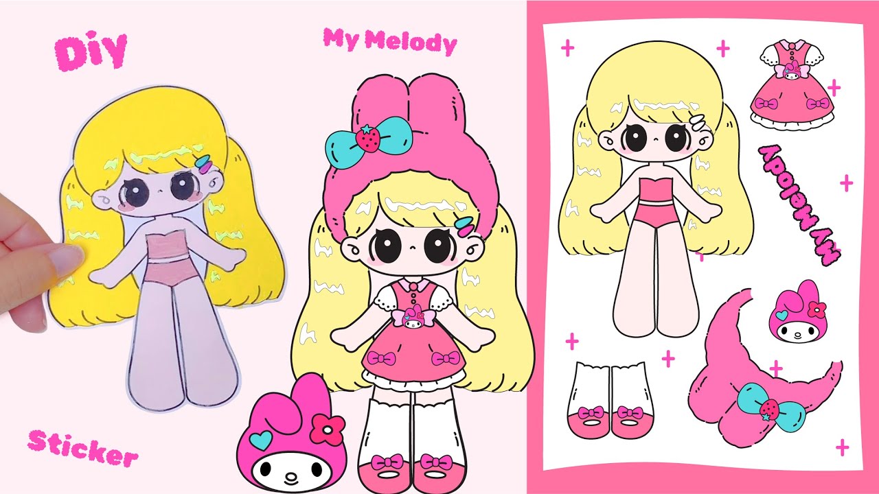 DIY My Melody Sticker Book 🎀 Cute Princess Paper Craft Tutorial - YouTube