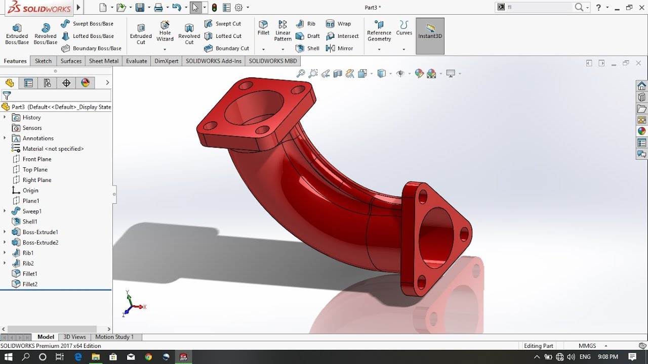 Solidworks tutorial Exhaust manifold.how to make a manifold in ...